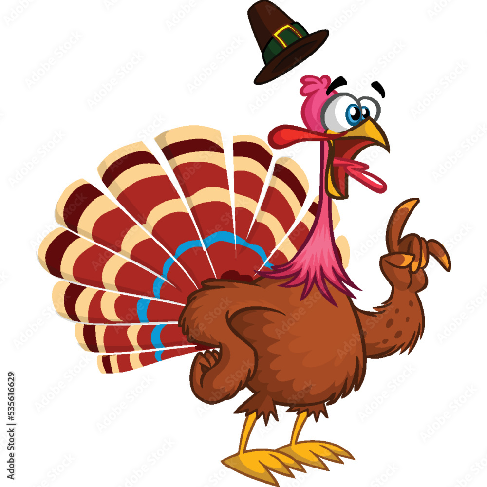 Cartoon happy cute thanksgiving turkey bird. Vector illustration ...