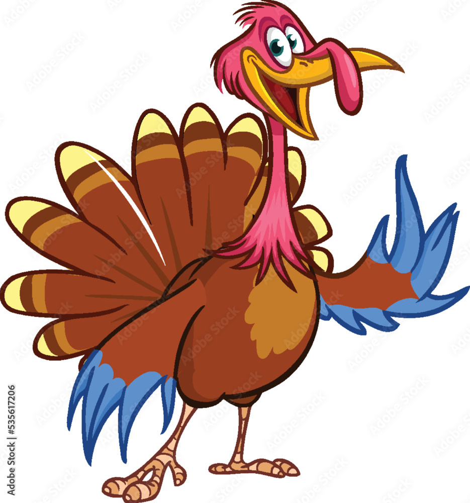 Cartoon happy cute thanksgiving turkey bird. Vector illustration ...