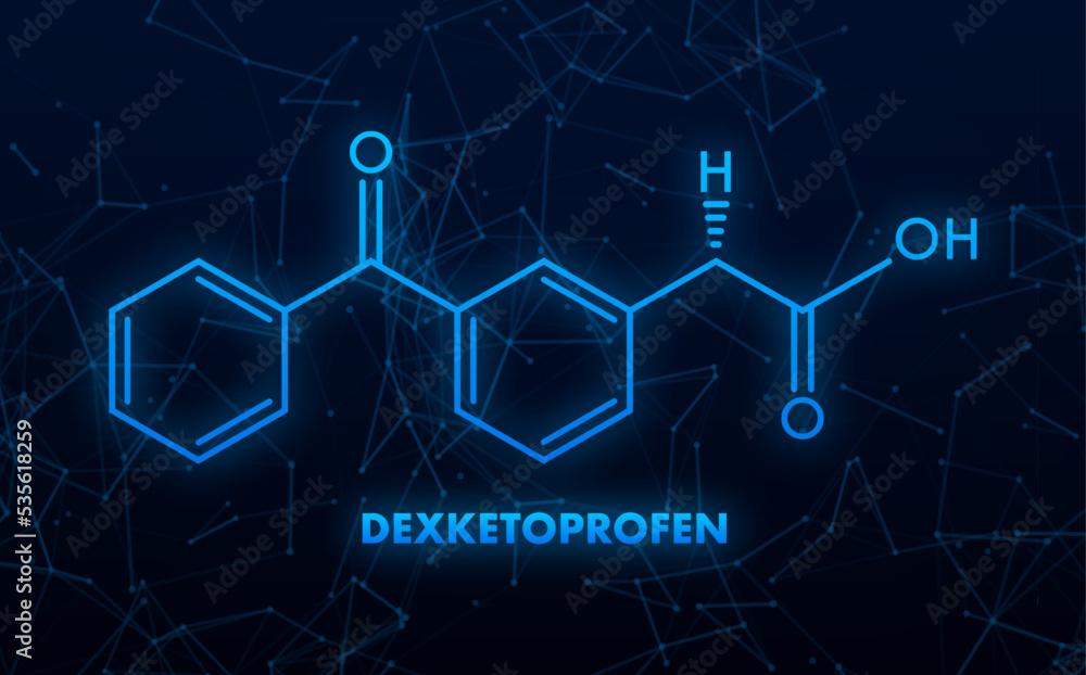 Dexketoprofen concept chemical formula icon label, text font vector ...