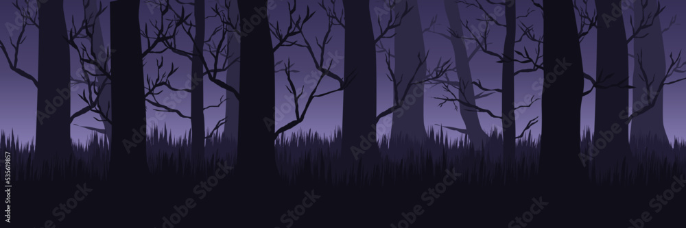 Vecteur Stock spooky forest landscape flat design vector illustration ...
