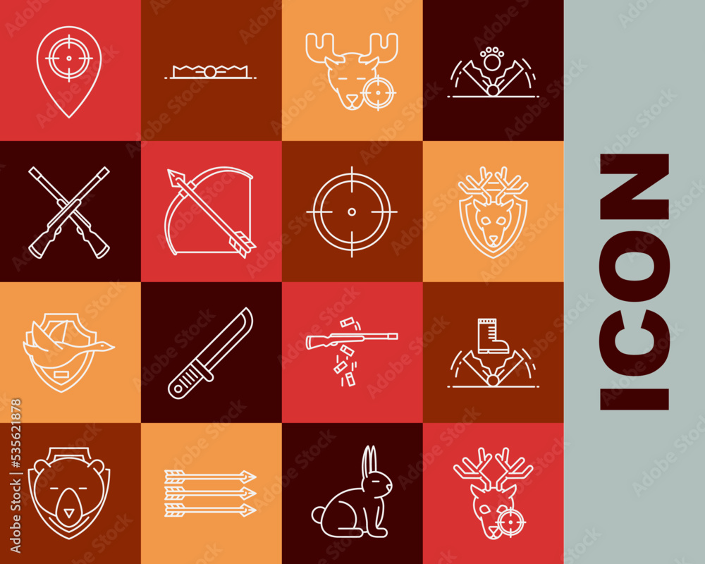 Set line Hunt on deer with crosshairs, Trap hunting, Deer head antlers ...