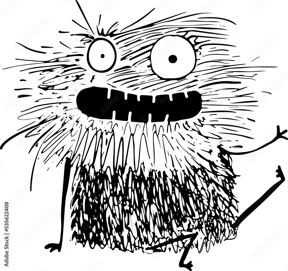 Smiling hilarious fluffy monster for kids, angry funny adorable animal ...