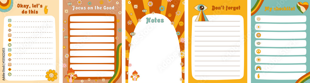 To do list template set. Groovy daily planner, Retro 70s weekly planner ...