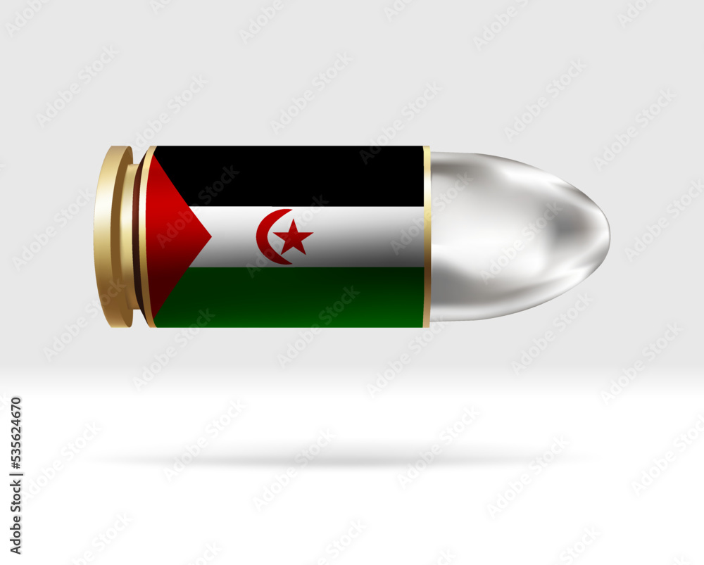 Western Sahara flag on bullet. A bullet danger moving through the air ...