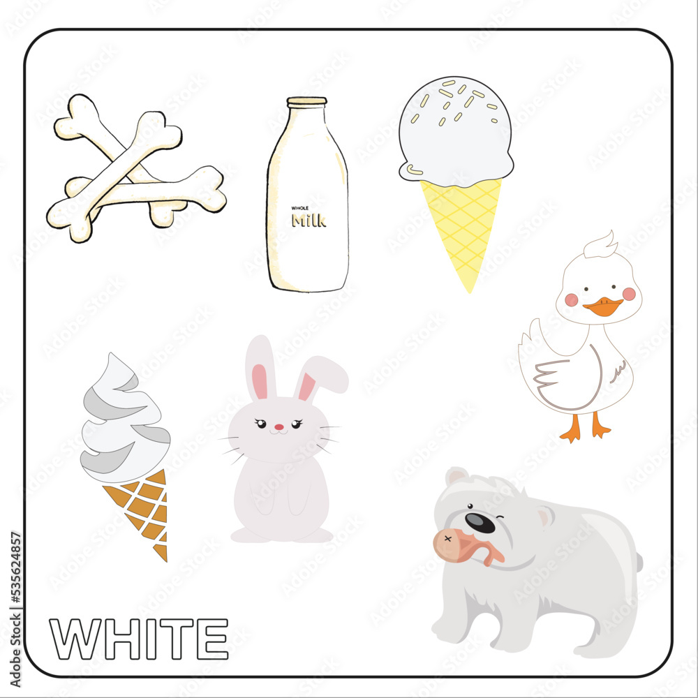 Ready to print worksheet white color objects. Learning about colors for ...