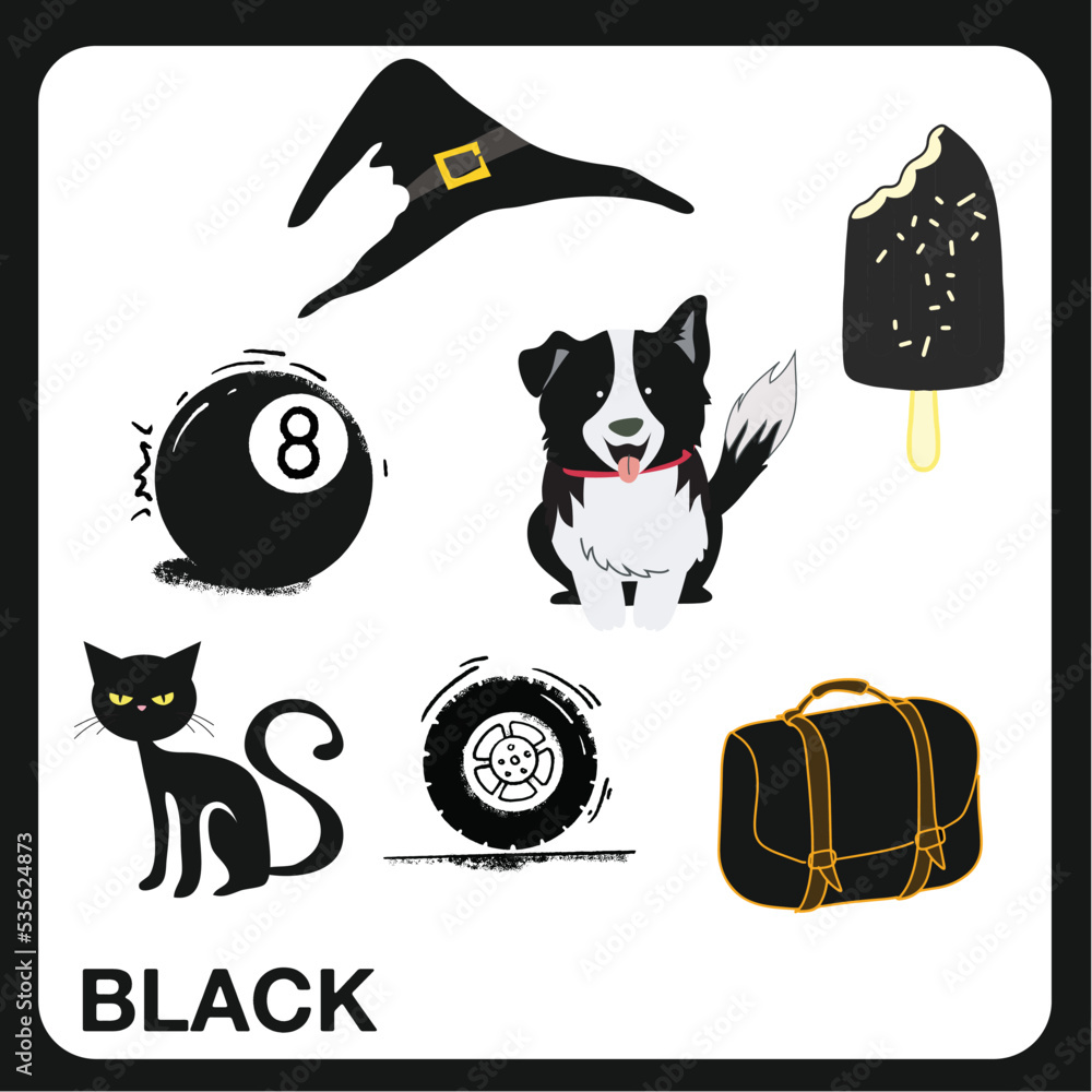 Ready to print worksheet black color objects. Learning about colors for ...