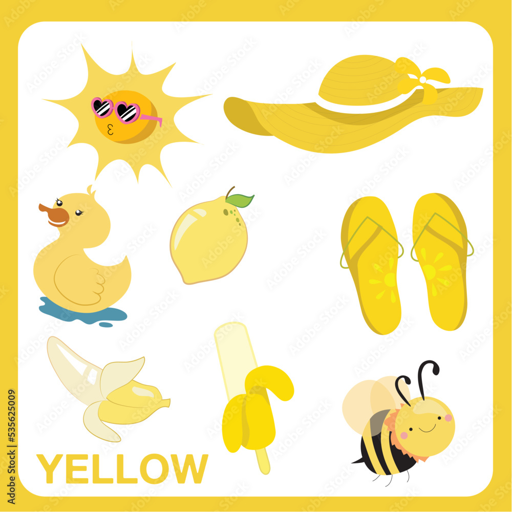 Vetor de Ready to print worksheet yellow color objects. Learning about ...