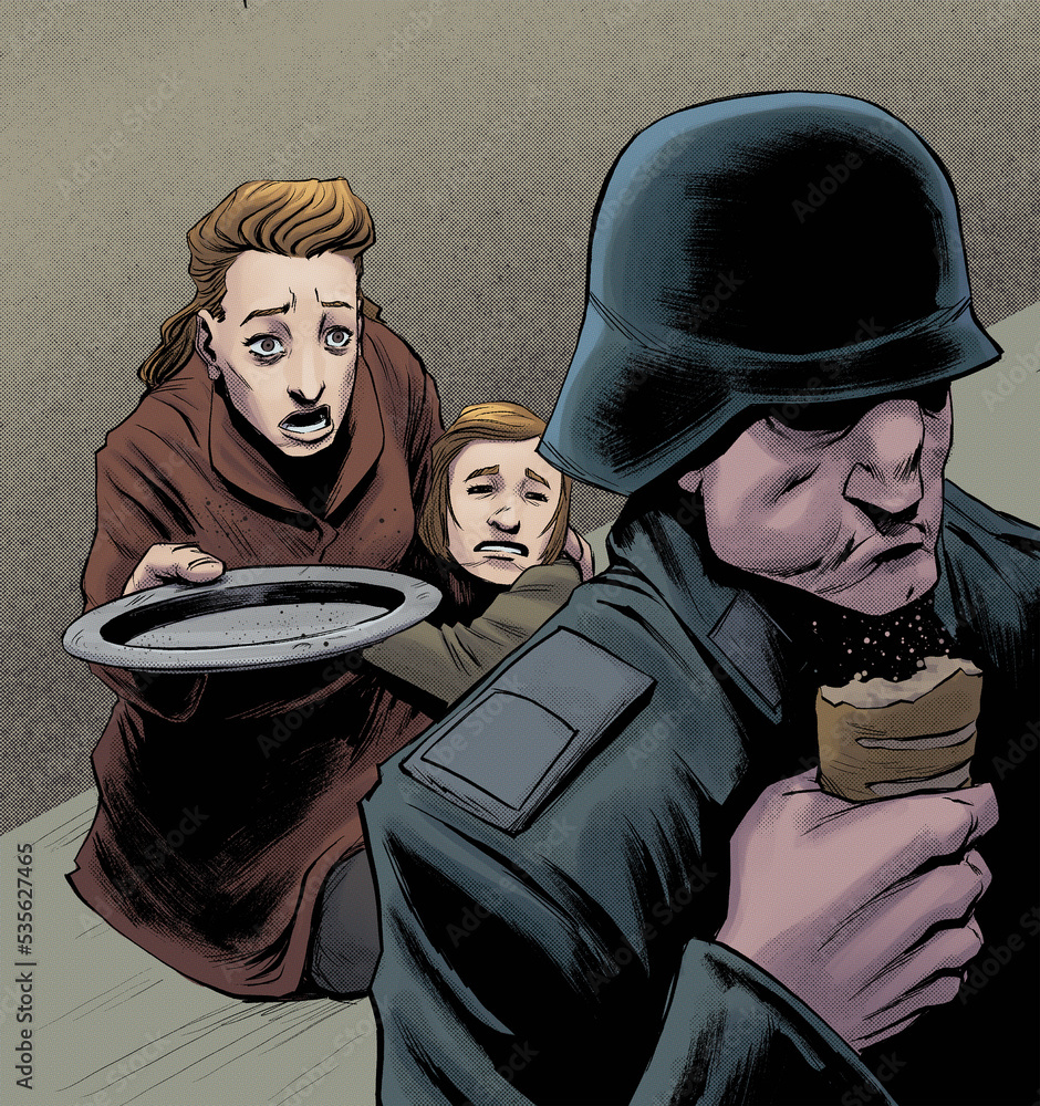 famine and war - hungry family - ww2 Stock-Illustration | Adobe Stock