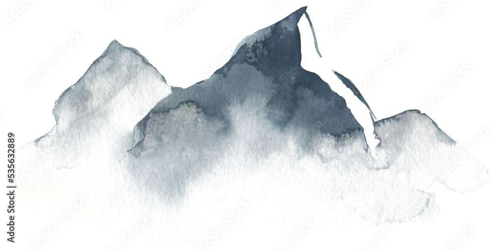 Watercolor abstract gray foggy mountains. Cut out hand drawn PNG ...