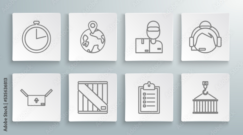 Set line Cardboard box with traffic symbol, Worldwide, Wooden, Verification of delivery list ...