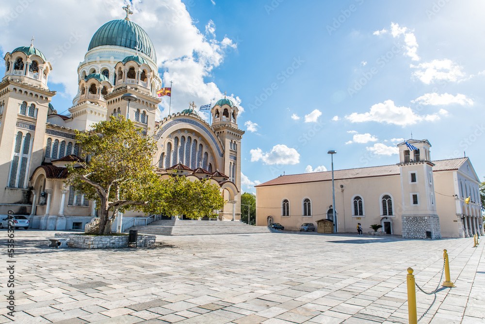 Agios Andreas the landmark church and the metropolis of Patras on a ...