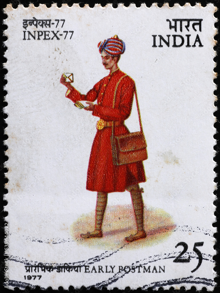 Photo & Art Print Early indian postman on vintage postage stamp, Silvio