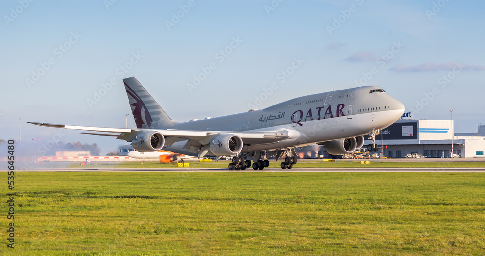 PRAGUE - October 4, 2022: Qatar Amiri Flight (QAF) Boeing B747-8KB(BBJ ...