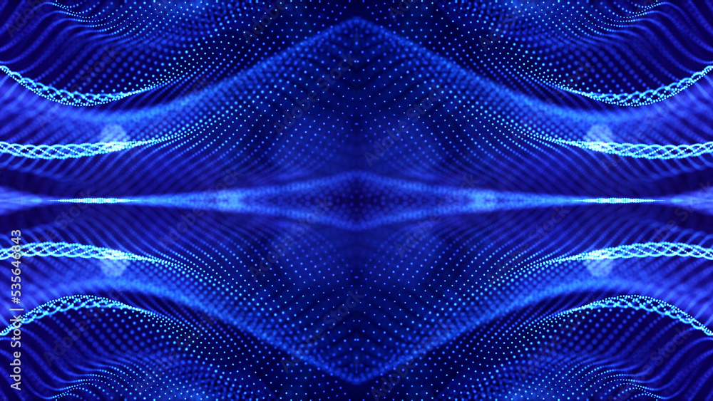 3d render. Mirror structure. Blue motion design background with ...