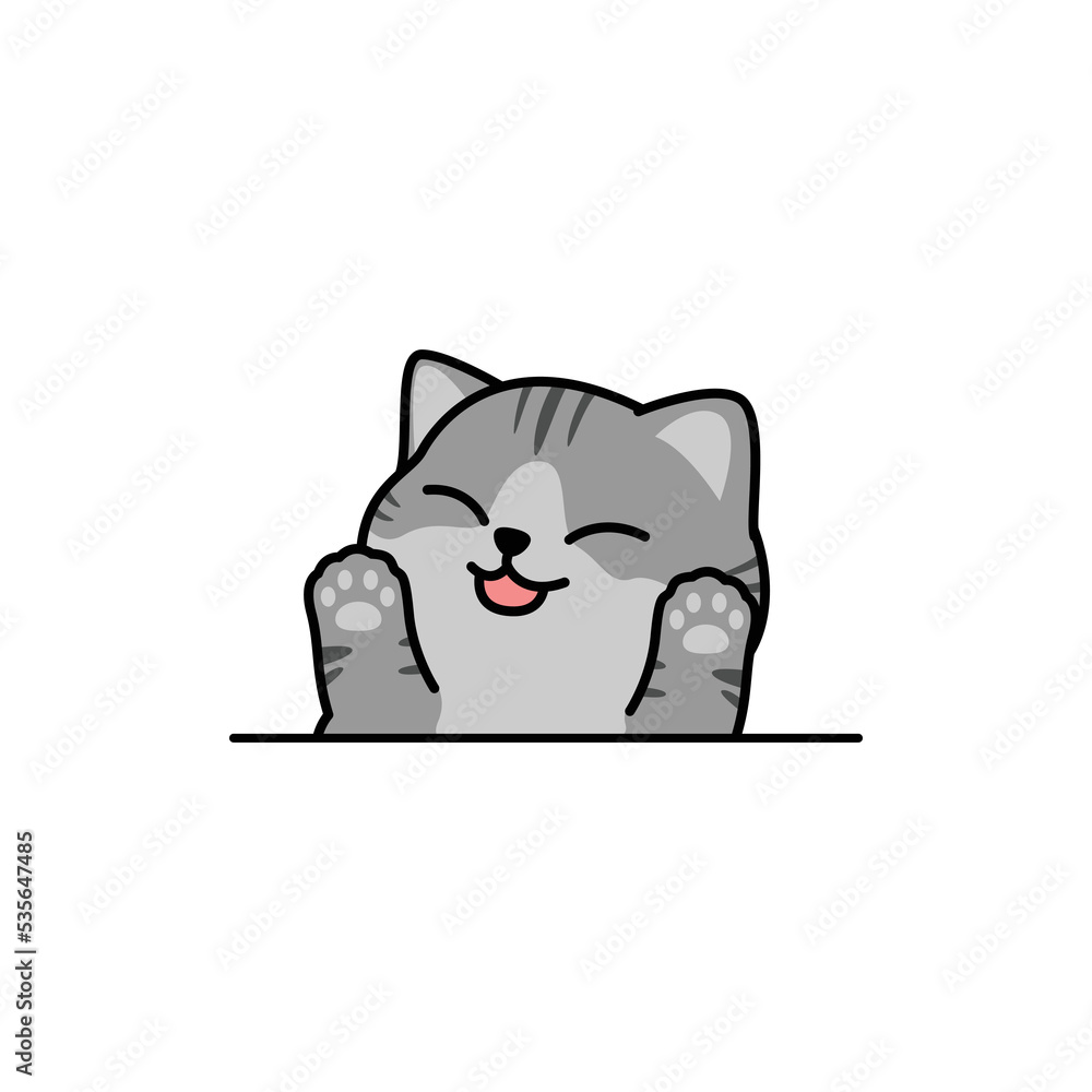 Happy gray cat cartoon, vector illustration Stock Vector | Adobe Stock