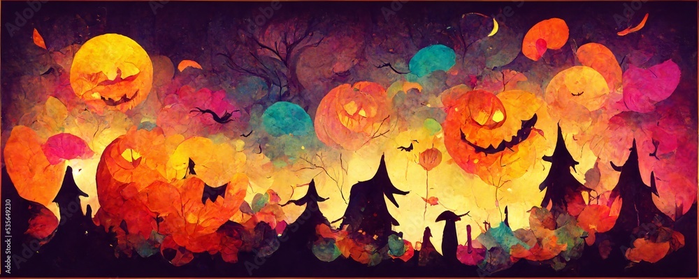 abstract and colorful beautiful illustration of halloween themed scene ...