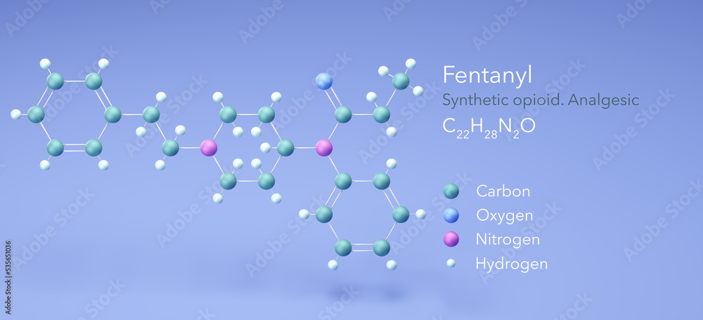 fentanyl, molecular structures, Synthetic opioid, Analgesic, 3d model ... fentanyl, molecular structures, Synthetic opioid, Analgesic, 3d model ...