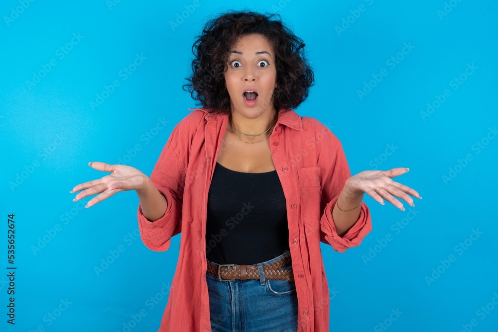 So what? Portrait of arrogant young beautiful woman with curly short ...