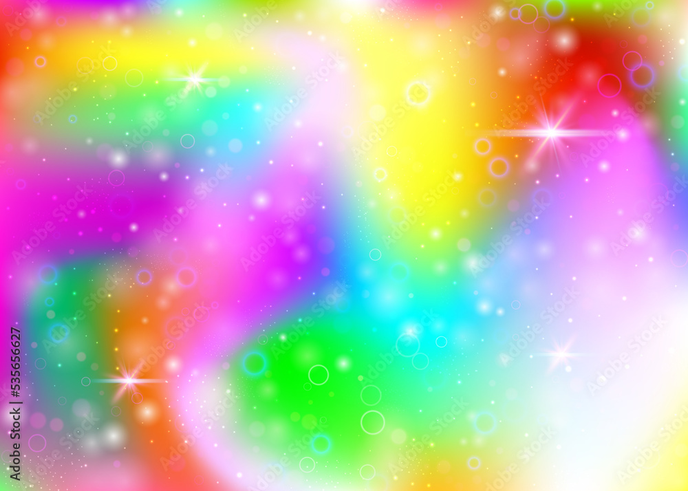 Fairy background with rainbow mesh. Trendy universe banner in princess ...