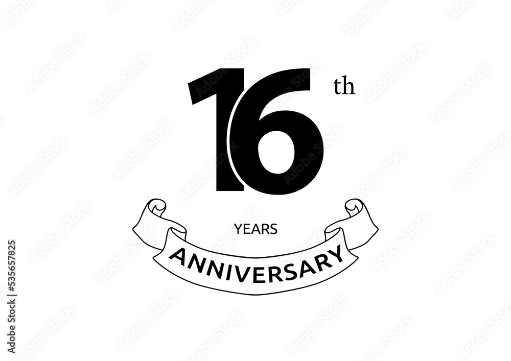 Vector illustration of 16 years anniversary logo with black color on ...