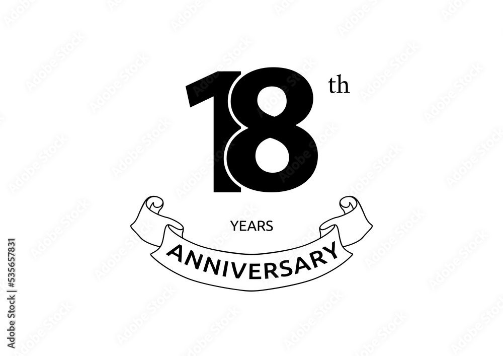 Vector illustration of 18 years anniversary logo with black color on ...