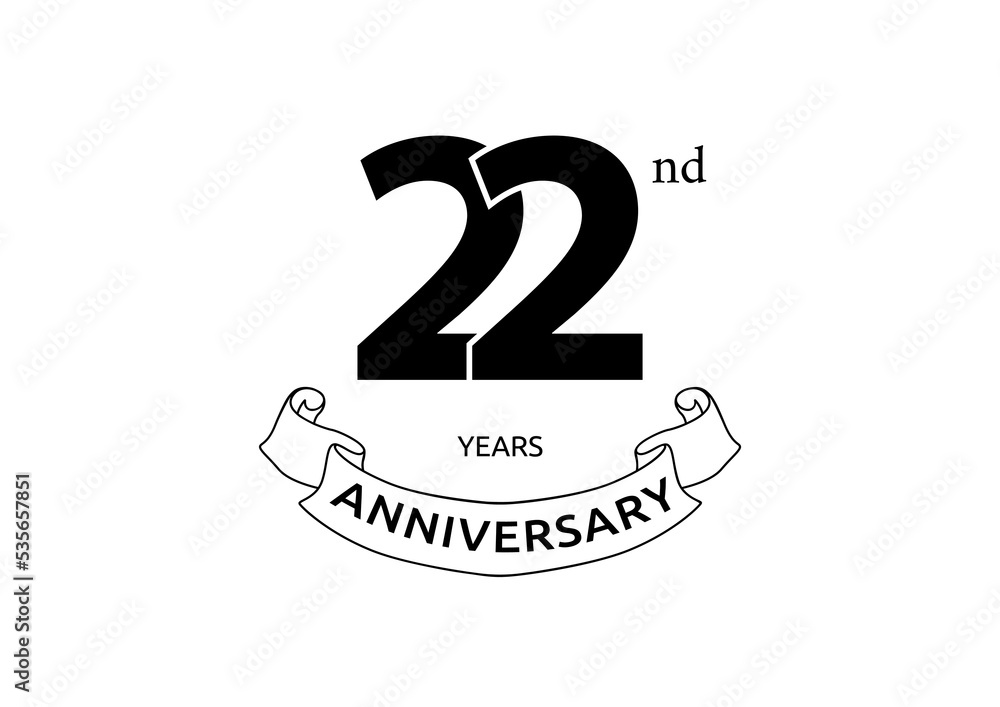 Vector illustration of 22 years anniversary logo with black color on ...