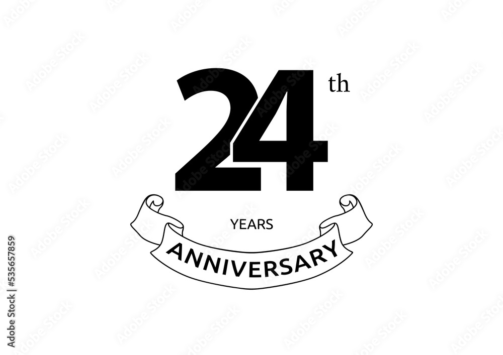 Vector illustration of 24 years anniversary logo with black color on ...