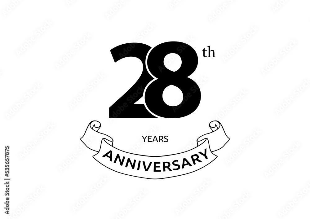 Vector illustration of 28 years anniversary logo with black color on ...