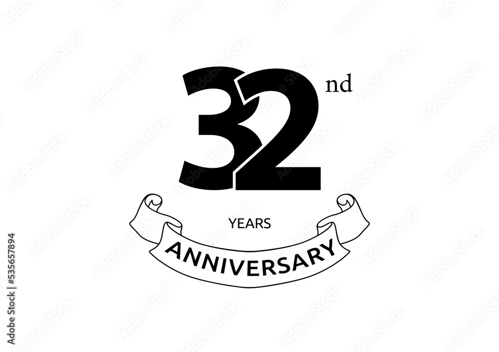 Vector illustration of 32 years anniversary logo with black color on ...