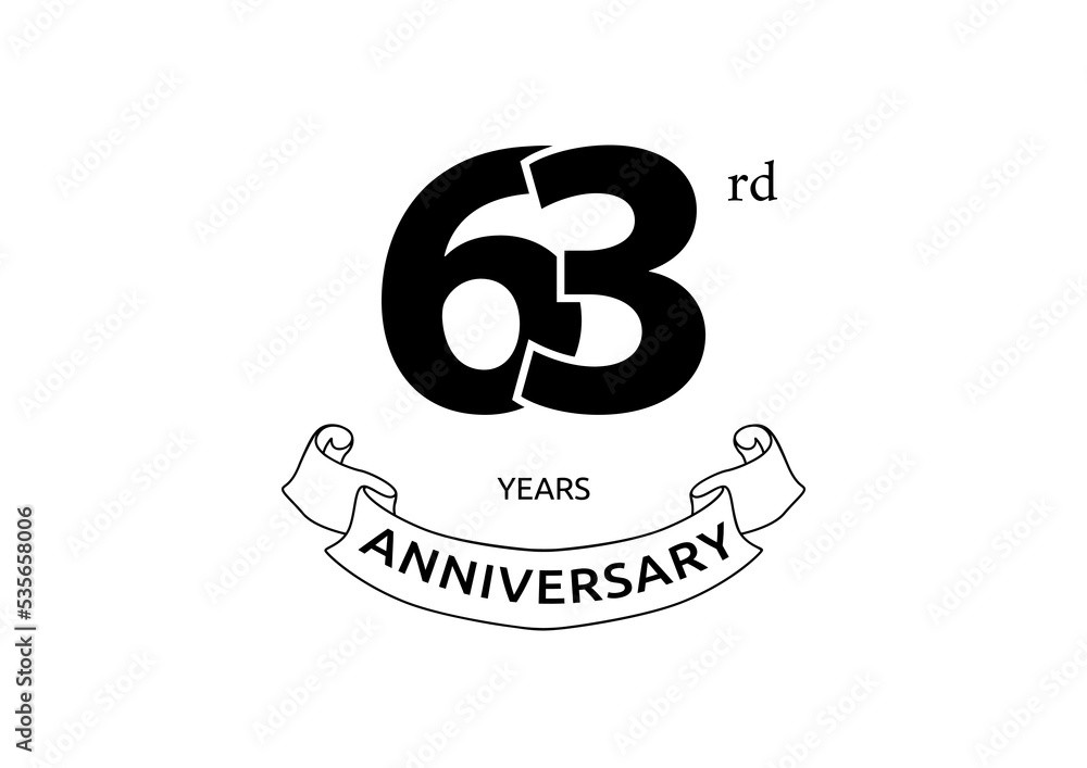 Vector illustration of 63 years anniversary logo with black color on ...