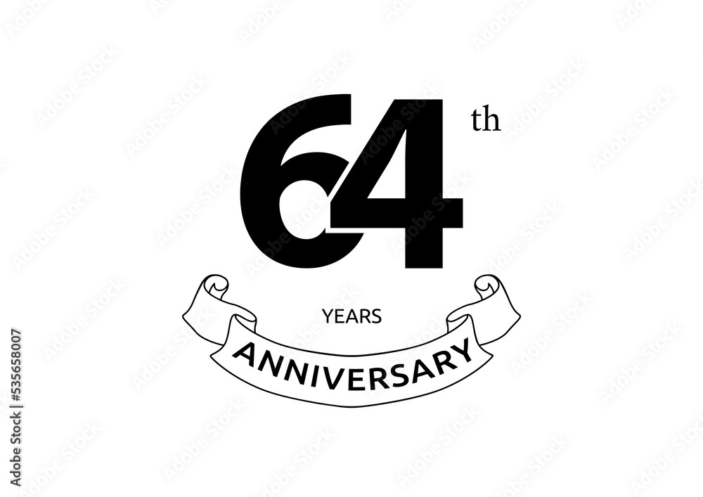 Vector illustration of 64 years anniversary logo with black color on ...