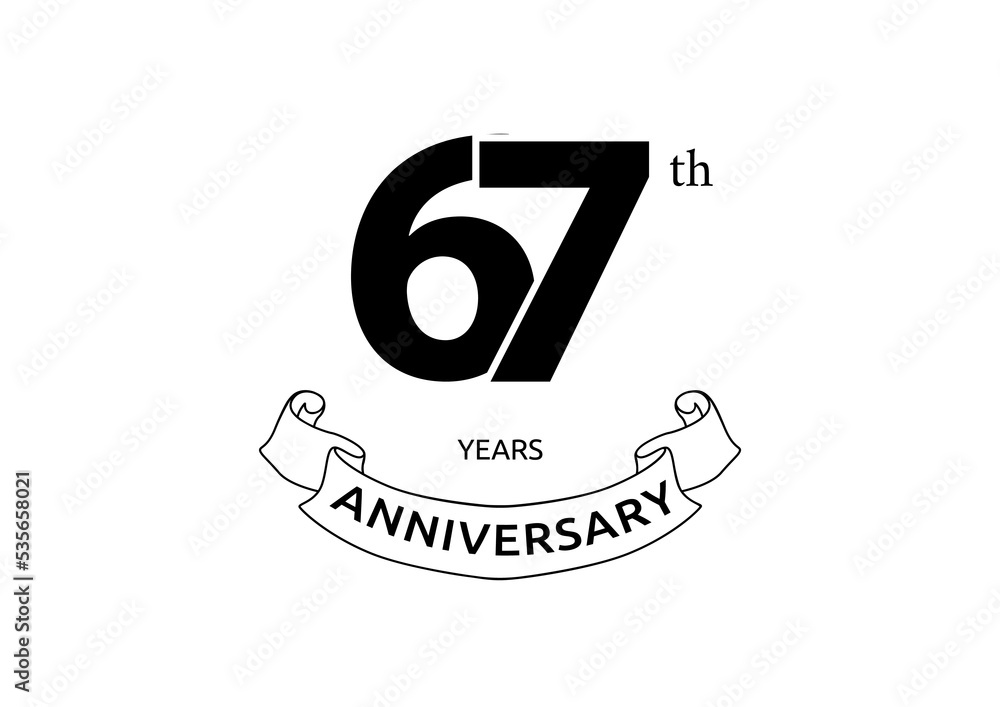 Vector illustration of 67 years anniversary logo with black color on ...