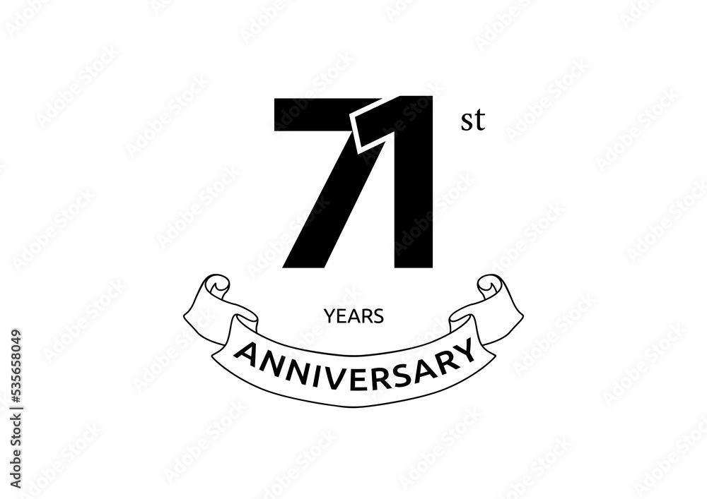 Vector illustration of 71 years anniversary logo with black color on ...