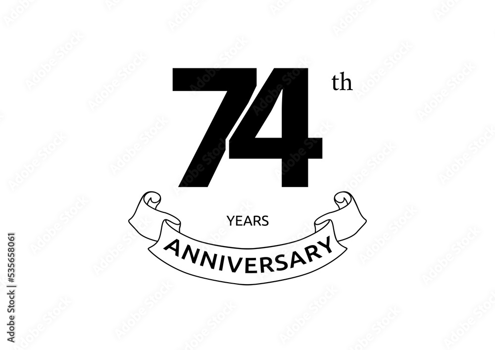 Vector illustration of 74 years anniversary logo with black color on ...