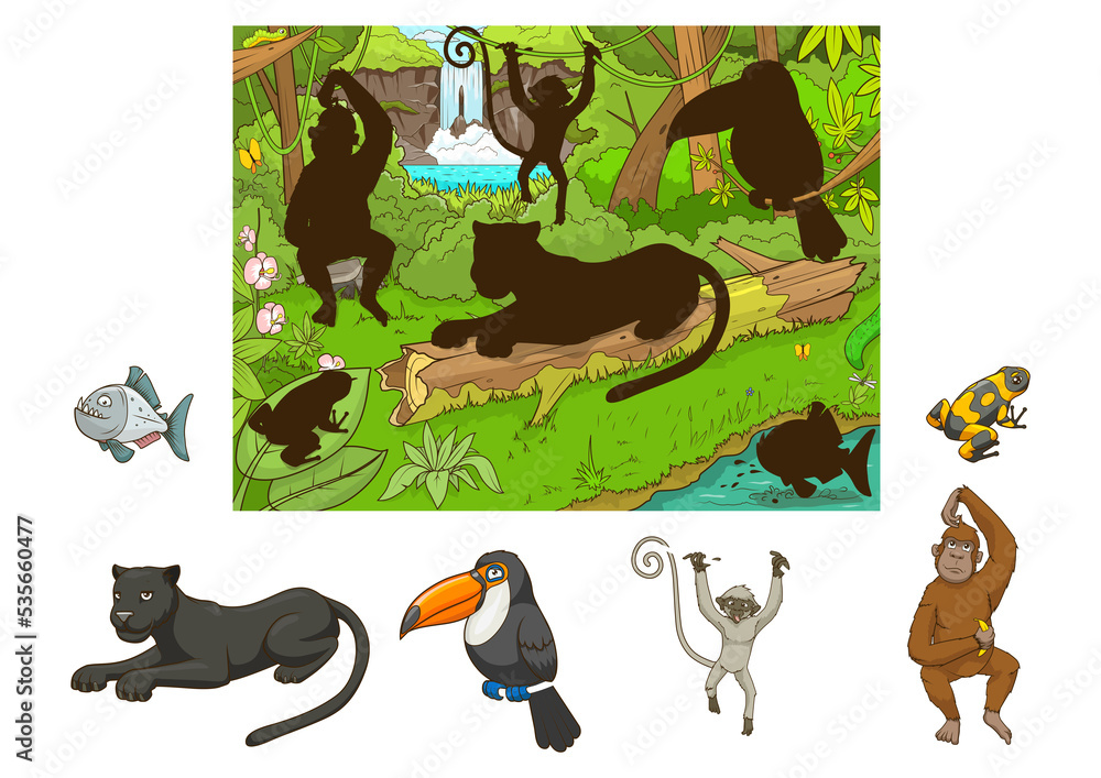 Jungle cartoon educational game find animal PNG illustration with ...