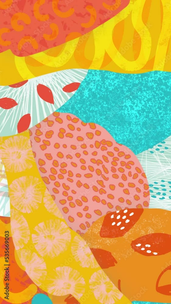 Vertical 80s-90s style abstract background loop. Hand drawn colorful ...