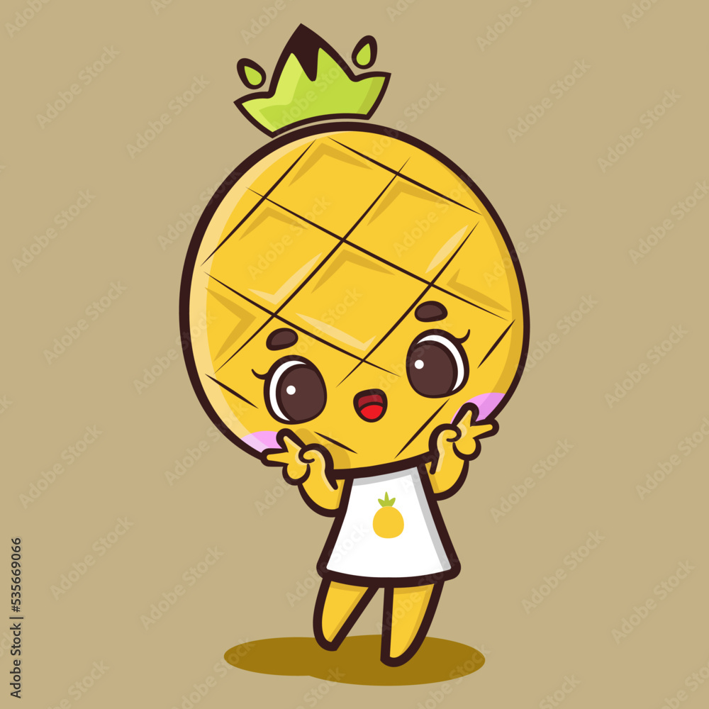 Cute pineapple girl is feeling happy. Tropical fruit cartoon vector ...
