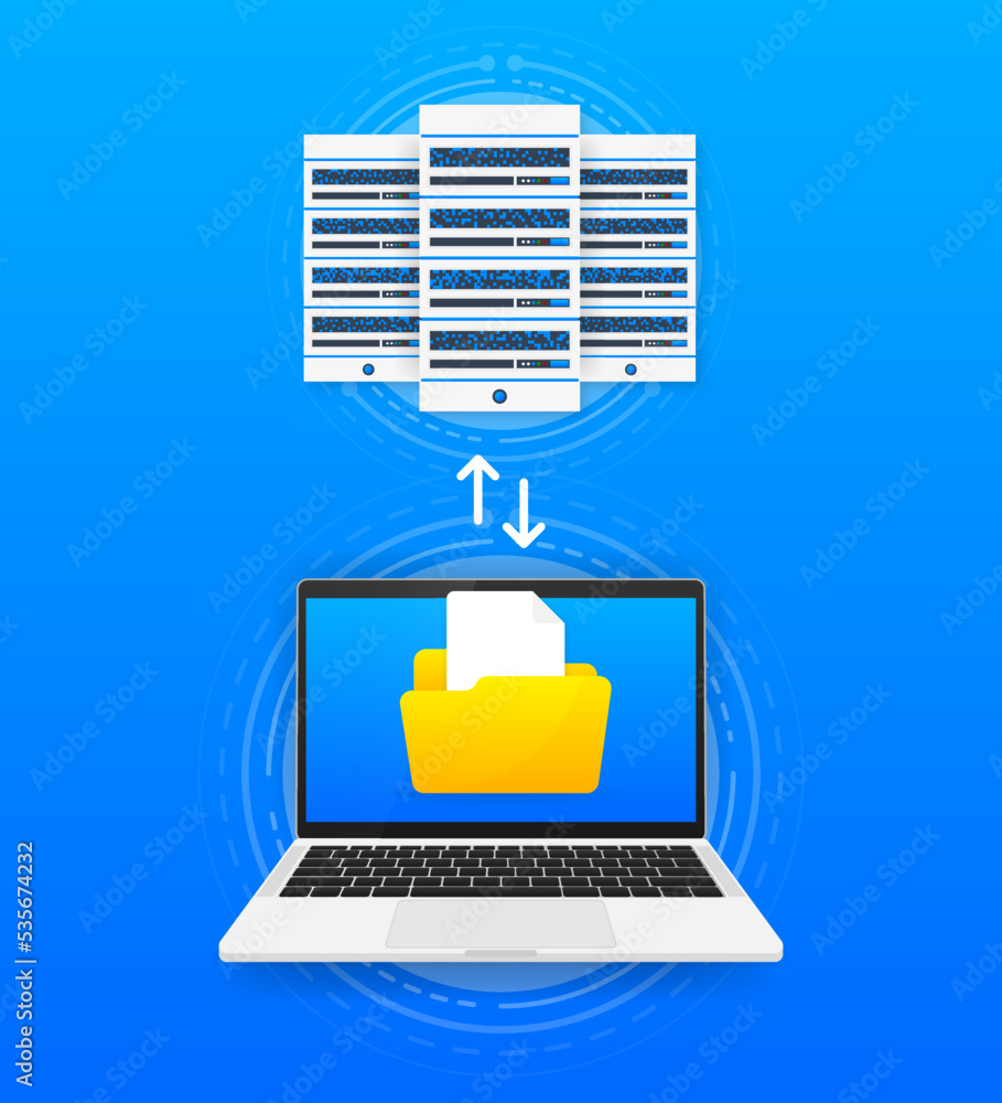 Data Processing Center. Connecting the server farm to the computer with ...