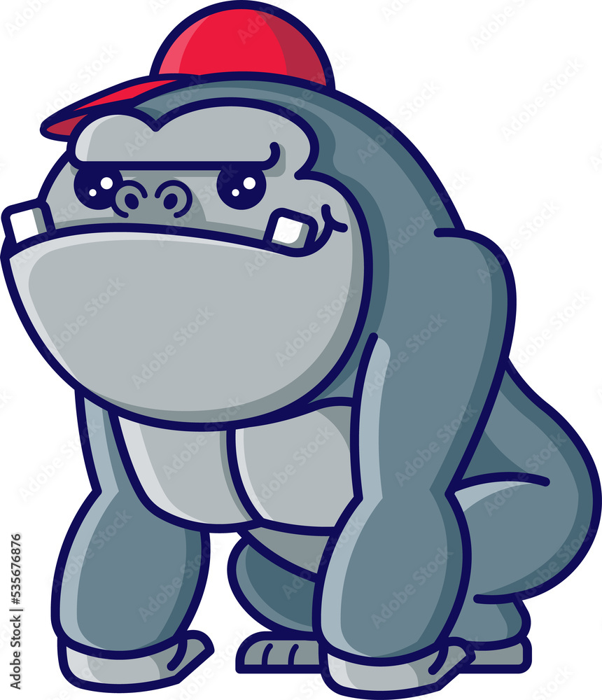 Cartoon cute king kong gorilla wearing red cap Stock Illustration ...