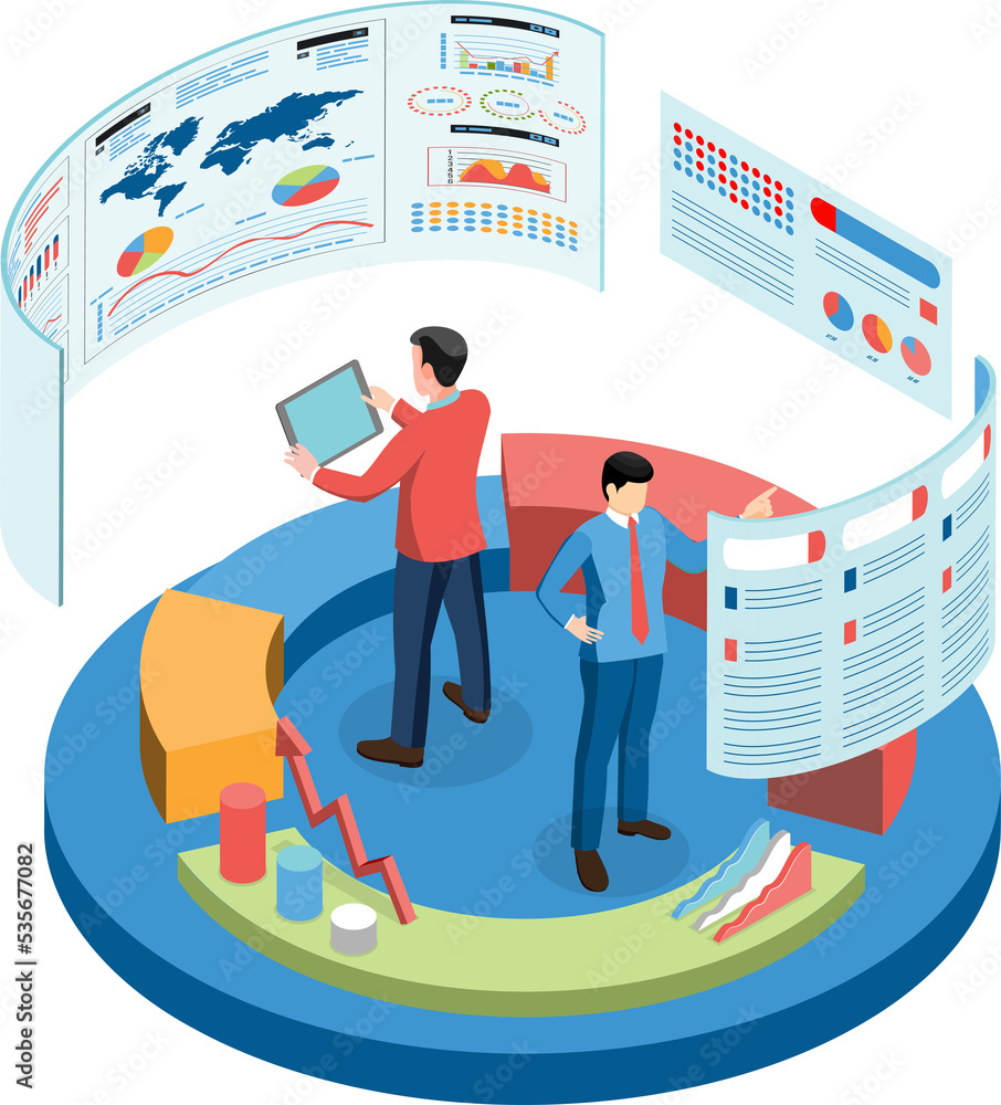 Modern 3d isometric design concept of Data Analysis with business ... Modern 3d isometric design concept of Data Analysis with business ...