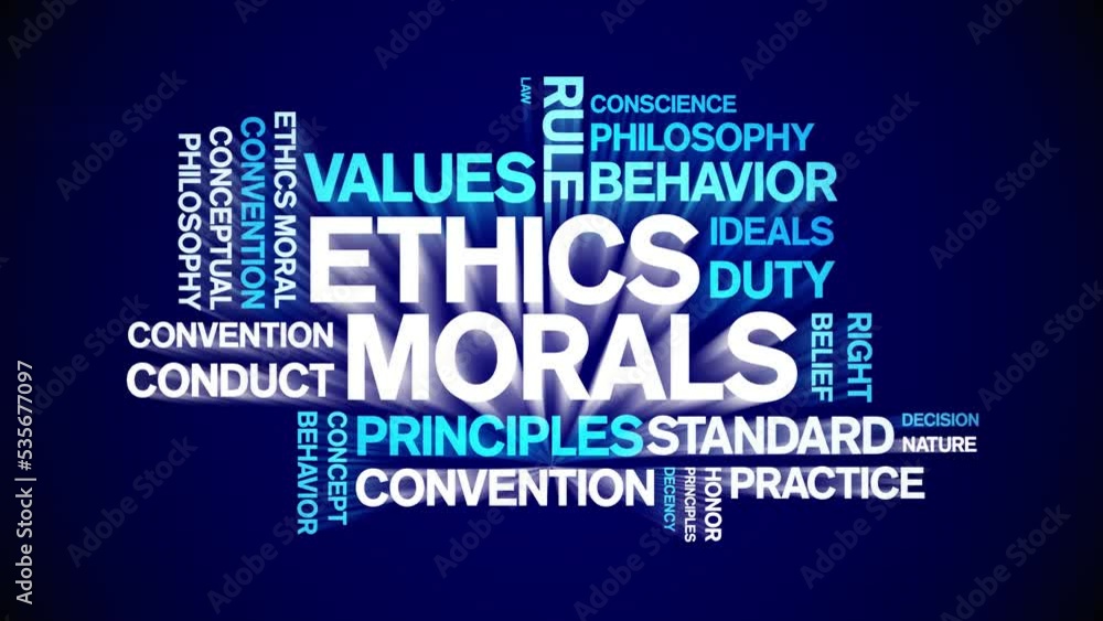Ethics Morals animated tag word cloud;values text design animation ...