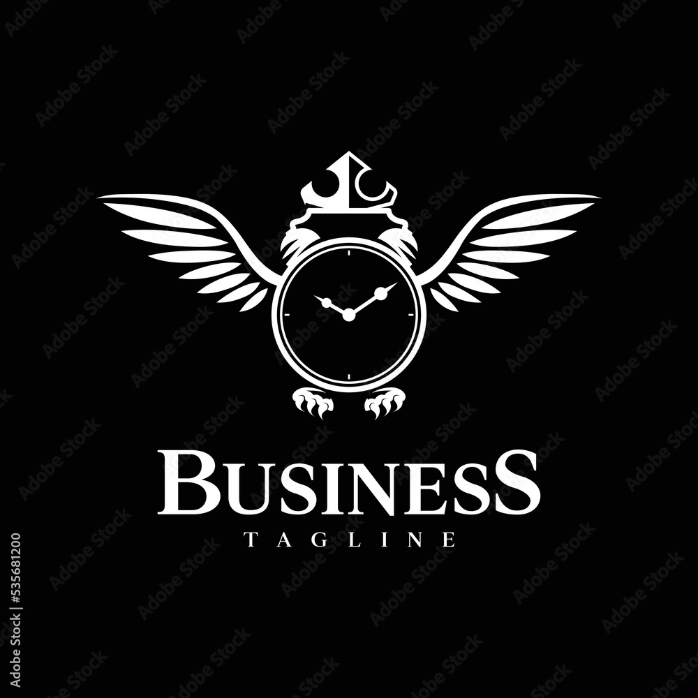 Alarm clock or time flies into the sky. Clock with wings. Flat outline ...