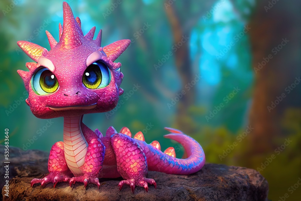 An adorable 3D rendered dragon - this kawaii chibi fantasy reptile is ...