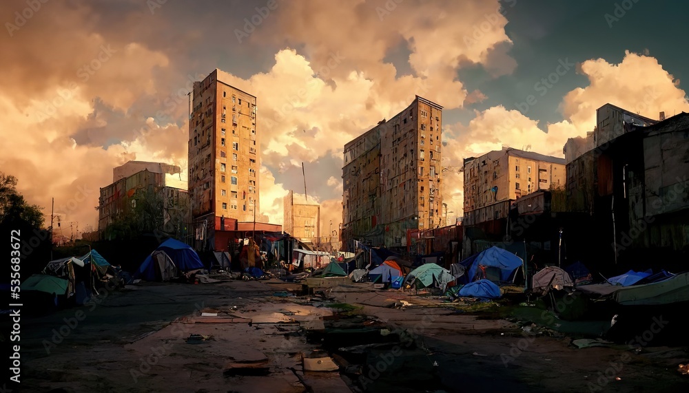 Poster Poverty and homelessness digital illustration, computer ...