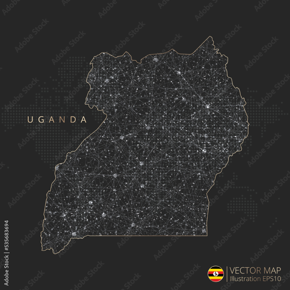 Uganda vector map abstract geometric mesh polygonal light concept with ...