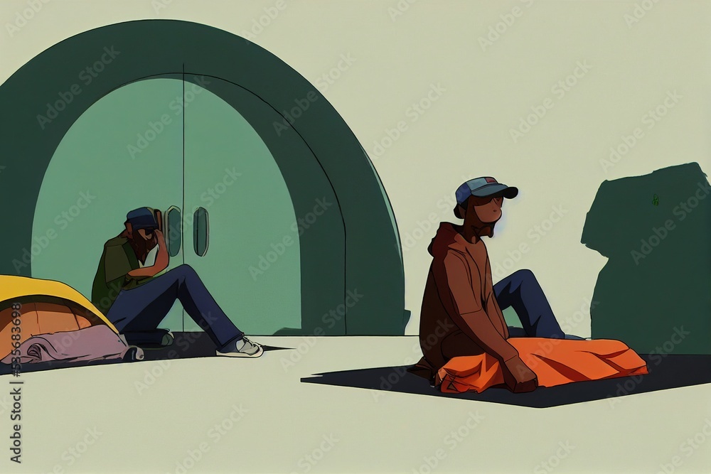 Poverty and homelessness digital illustration, computer-generated to ...