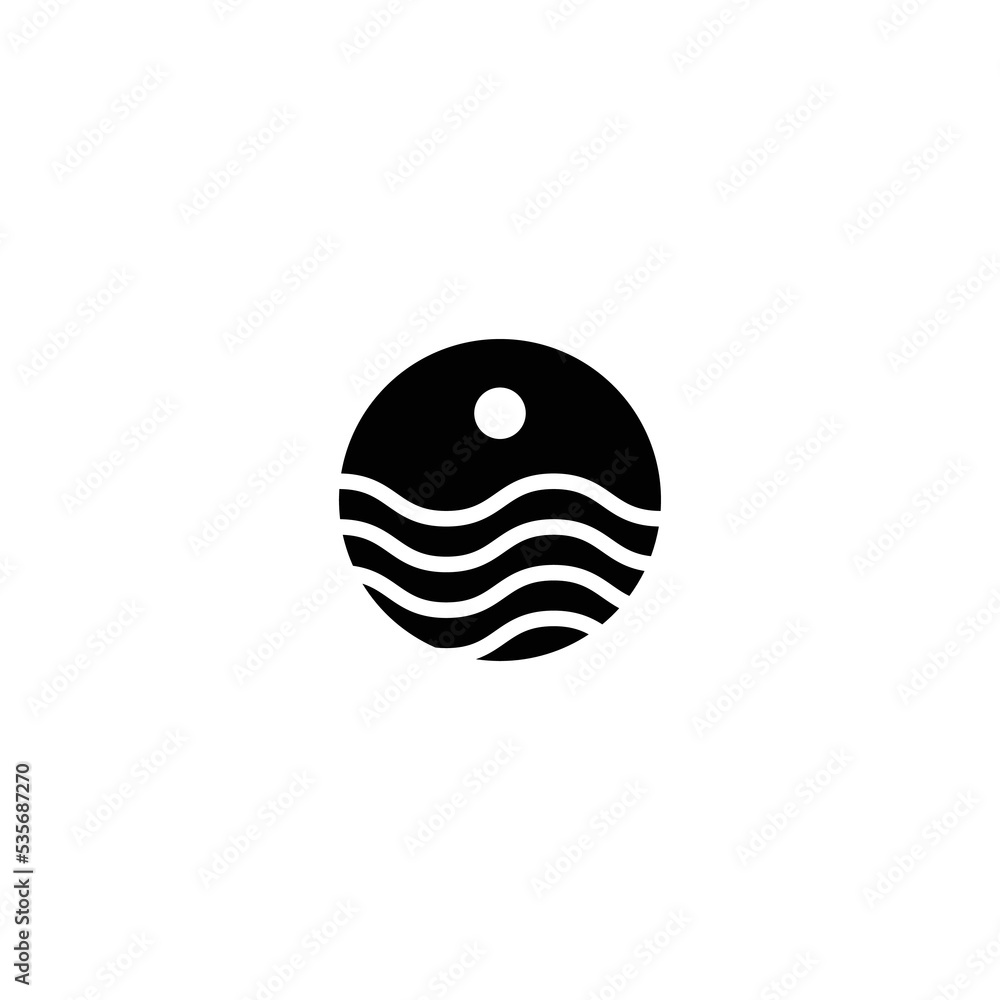 Wave Sunset Logo. This simple and minimalistic logo depicts the sea and ...