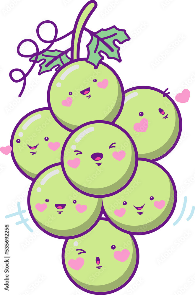 Grapes character cute cartoon kawaii vector illustration Stock ...