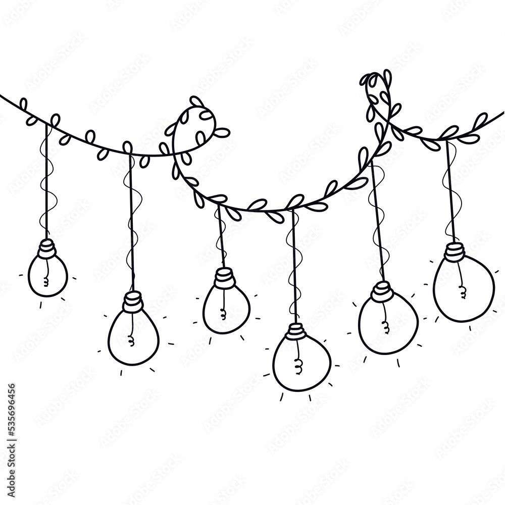 Line drawing of wires with corded lamps Stock Illustration | Adobe Stock