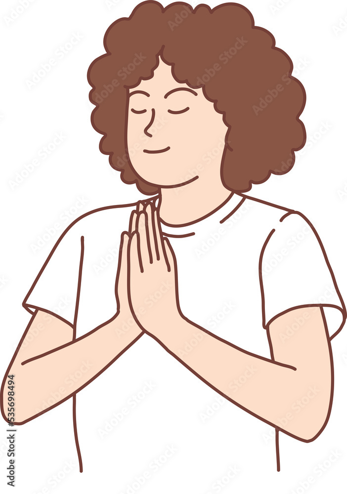 Woman raising her hands to show respect or pay respect, Vector design ...